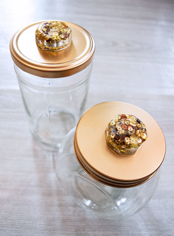 Sequin Knobs for Repurposed Jar Lids with EasyCast Clear Casting Epoxy