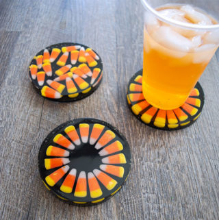 Cast Candy Corn in Resin to make adorable Halloween Coasters