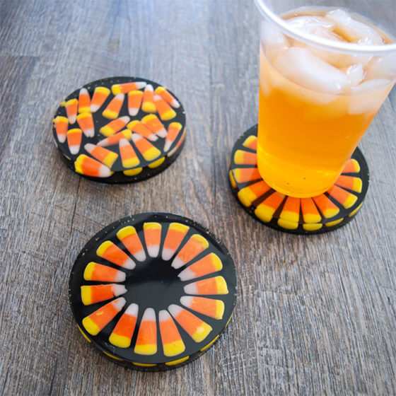 Cast Candy Corn in Resin to make adorable Halloween Coasters
