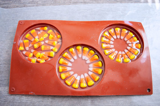 Cast Candy Corn in Resin to make adorable Halloween Coasters