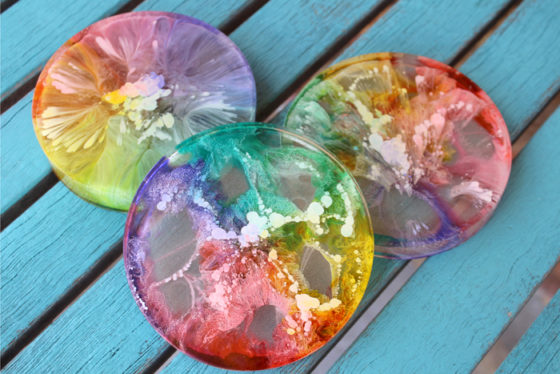 Petrified Rainbow Resin Coasters with Alcohol Ink DIY - Resin Crafts Blog